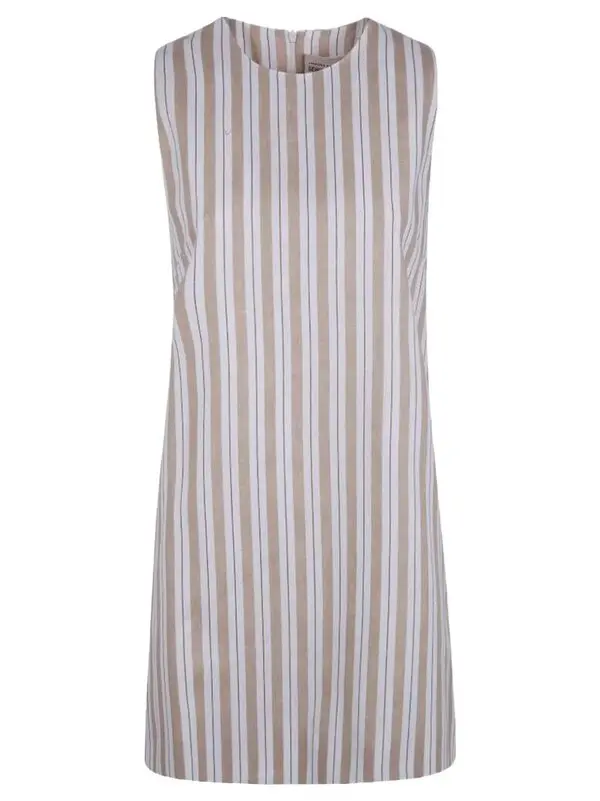 SEMICOUTURE Striped Linen Dress - Beige