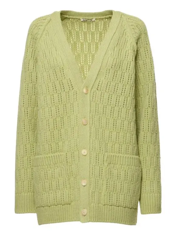 Auralee Ribbed Knit Long-sleeved Wool Cardigan - Nude