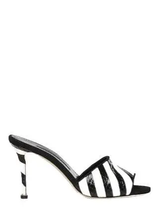 Manolo Blahnik Striped Embossed Leather Mules - Black