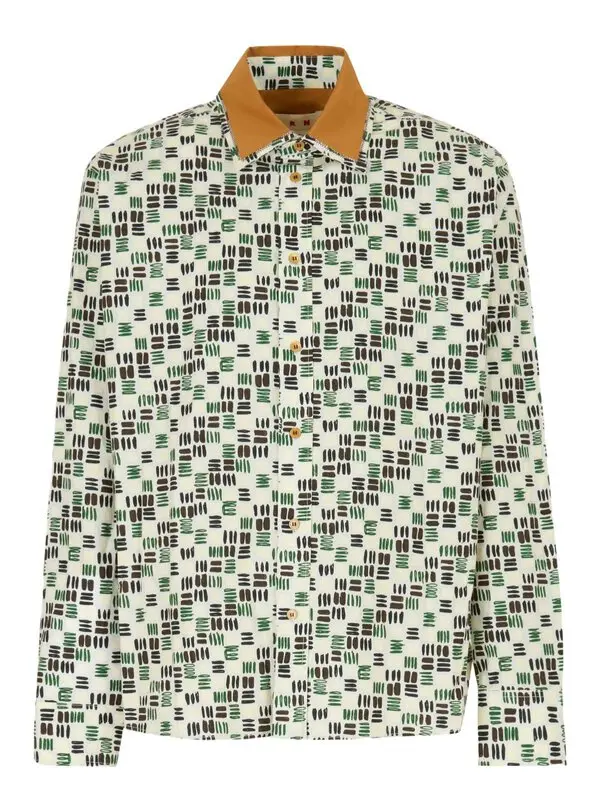 Marni Cream Poplin Shirt With Rhythms Print - Rain