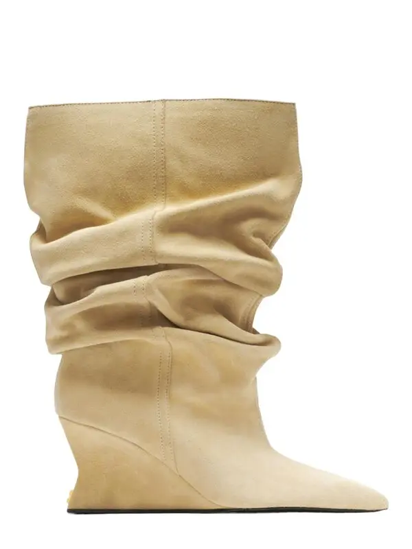 Balmain Draped Suede Wedge Ankle Boots - Nude