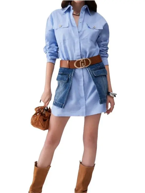 Liu Jo Short Denim Shirt Dress With Detachable Belt - Blue