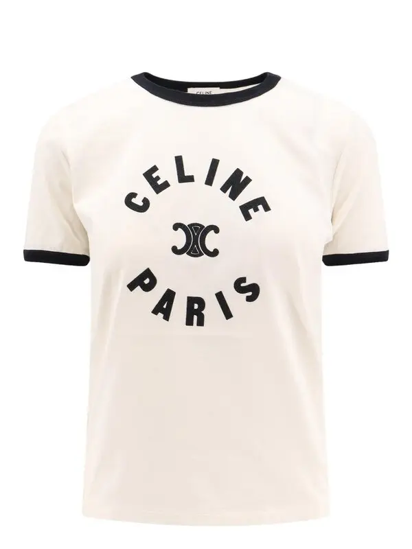Celine Triomphe Logo T-shirt In Cotton Jersey - Milk White/dark