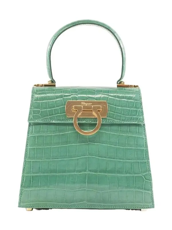 FERRAGAMO Crocodile Effect Handbag - Green