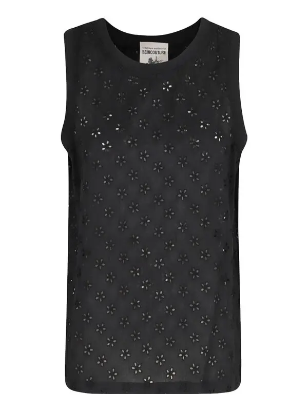 SEMICOUTURE Crew Neck Cutout Vest - Black