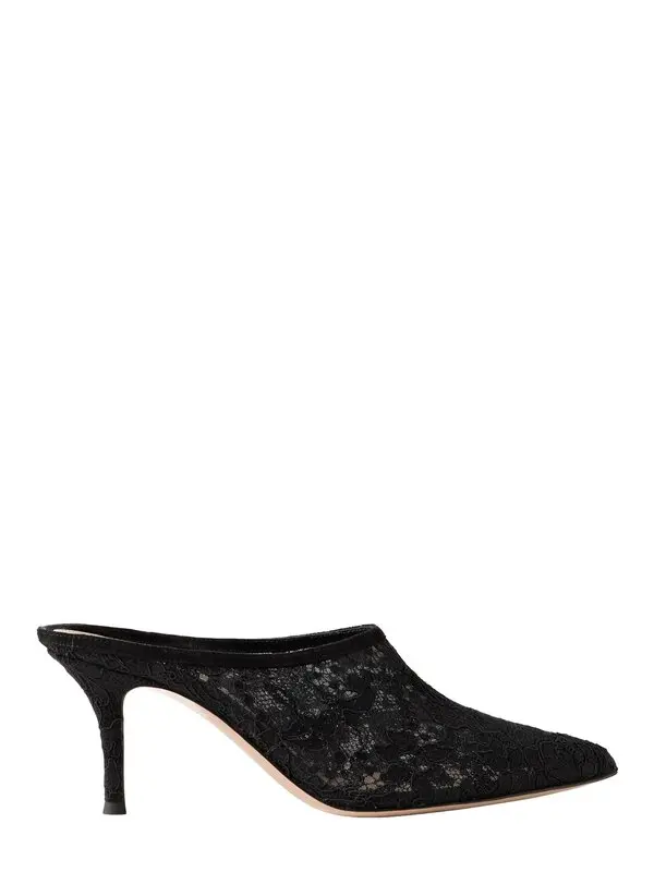 GIANVITO ROSSI Lace High Heel Pointed Toe Sandals - Black