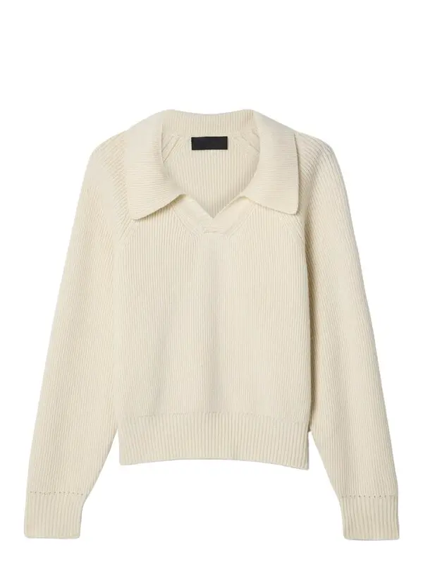 NILI LOTAN Ribbed Polo Collar Long Sleeve Sweater - Nude