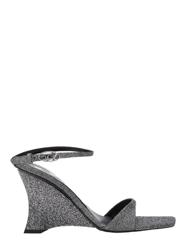 DIESEL® D-amber Wedge Sandals With Tone Oval D Plaque - Silver