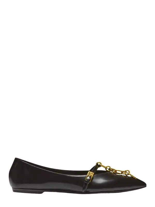 Balmain Shiny Lambskin Ballet Flats With Chain Detail - Black