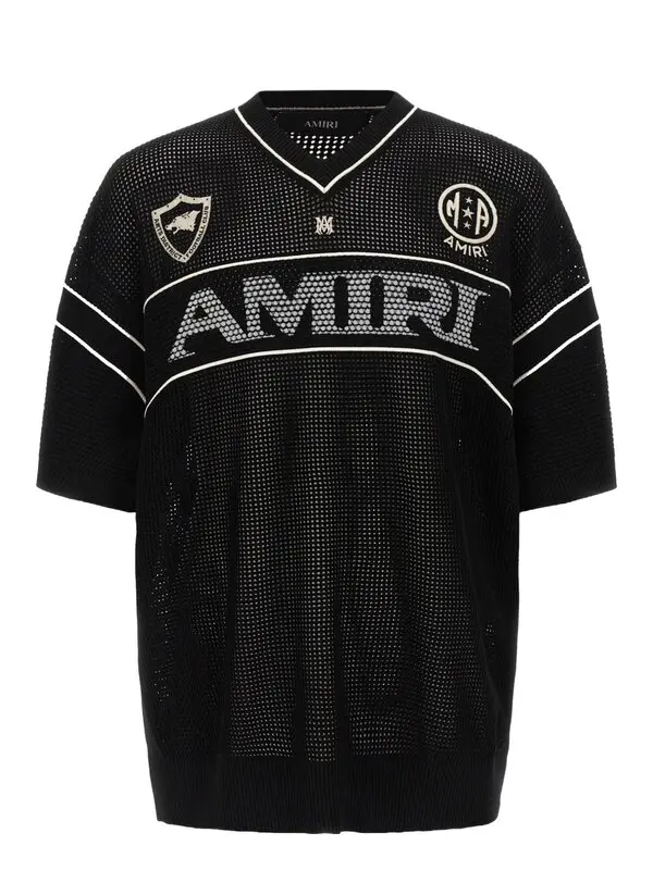 Amiri Sport V-neck Mesh Knit T-shirt - Black