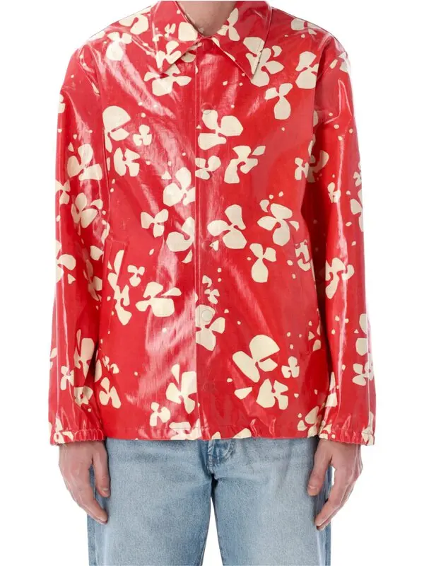 Dries Van Noten Floral Printed Collared Jacket - Red