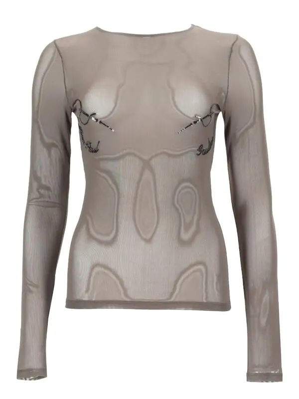 JEAN PAUL GAULTIER Sheer Long Sleeve Top - Gray