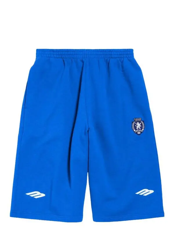 Balenciaga Elasticated Waistband Shorts With Embroidered Lion Crest And Printed 3b Sports Icon - Royal Blue/white