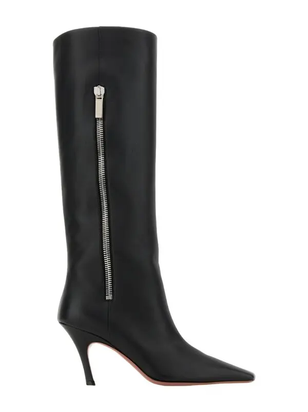 Amina Muaddi Leather Mona Boots - Black