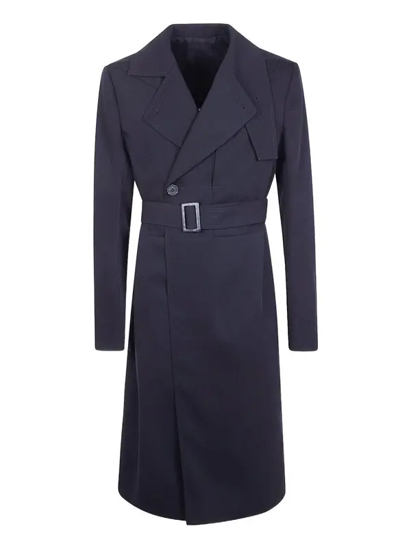 Rick Owens Belted Lapel Collar Long Sleeve Coat - Black