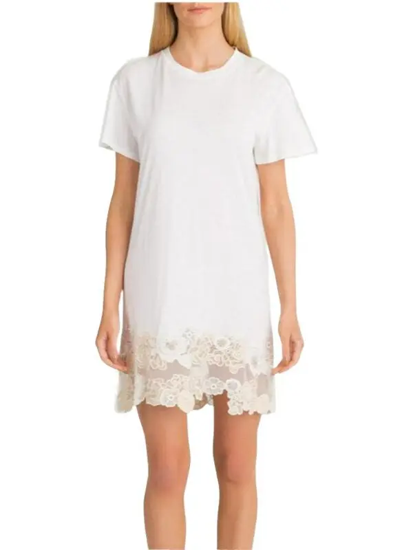 TWINSET Lace Trim T-shirt Dress - White