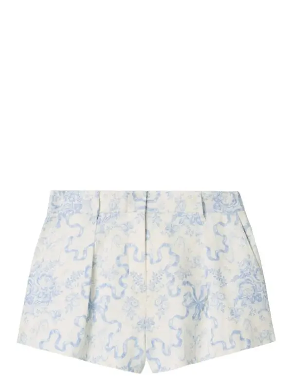 LoveShackFancy Printed Pleated Shorts - White