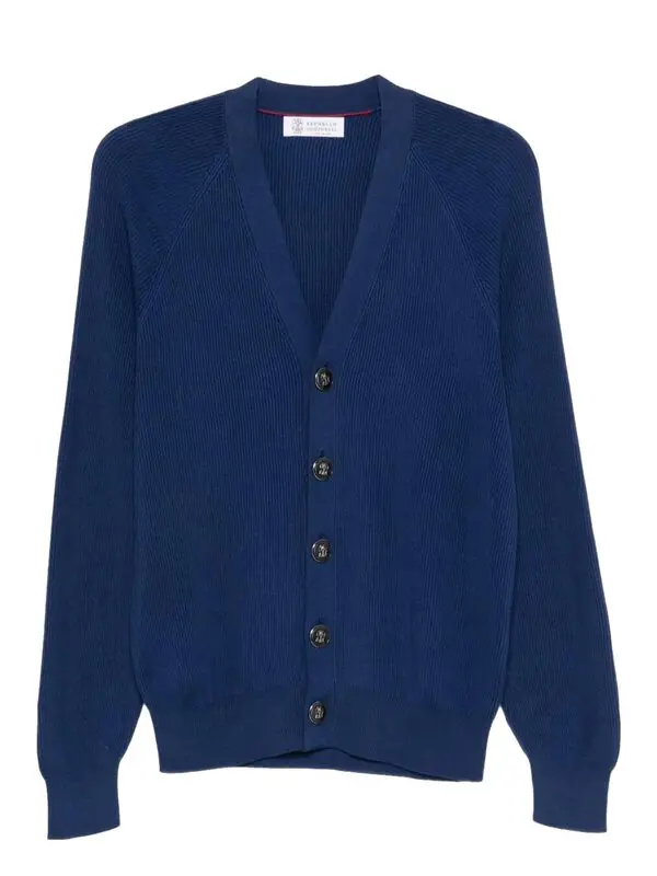 Brunello Cucinelli Long-sleeved Knitted V-neck Cardigan - Blue