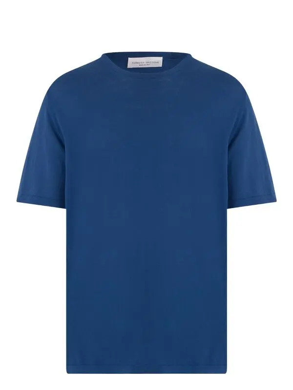 ROBERTO COLLINA Fine Knit Crew Neck Short Sleeve Top - Blue