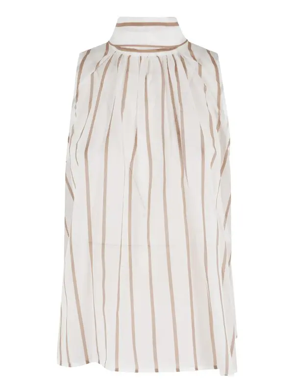 SEMICOUTURE Striped Bow-neck Sleeveless Top - White