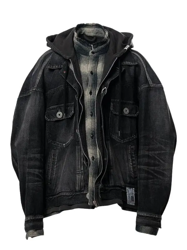 Mihara Yasuhiro Layered Denim Jacket With Hood - Black