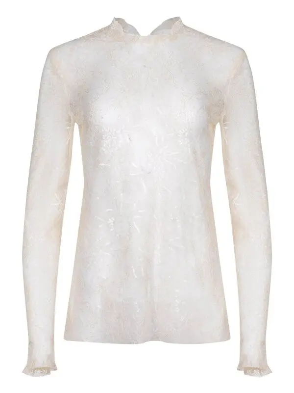 Alberta Ferretti Embroidered Lace Blouse With Sequin Details - White
