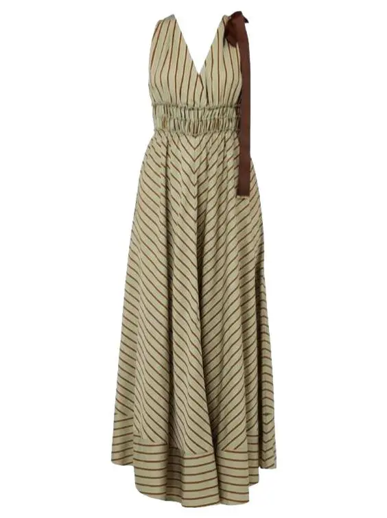 Liu Jo Sleeveless Striped Maxi Dress With Bow Detail - Nude