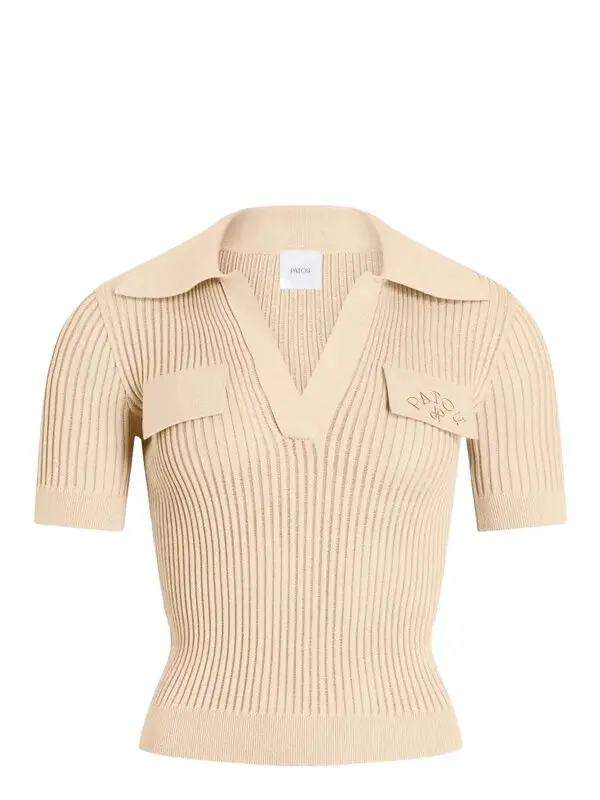 PATOU Ribbed Knit Polo Top - Nude