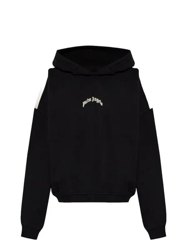 Palm Angels Curved Logo Cropped Hoodie - Black