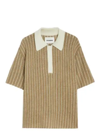 JIL SANDER Textured Striped Polo Shirt - Deer