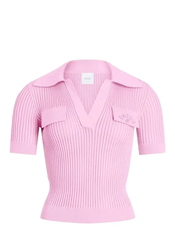 PATOU Ribbed Knit Polo Top - Pink