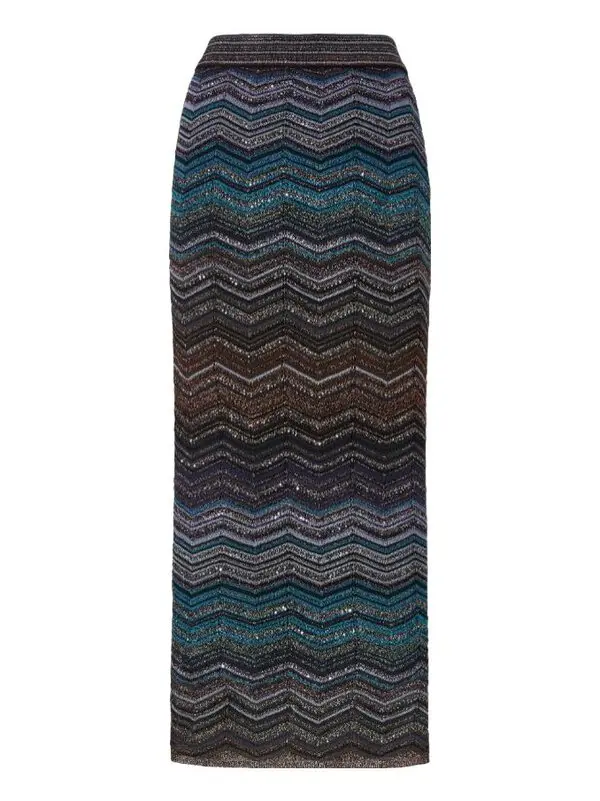 Missoni Zigzag Embellished Midi Skirt - Greenish-brown
