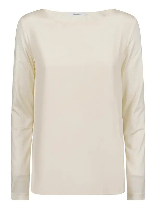 Max Mara Boat Neck Long Sleeve Top With Side Slits - White