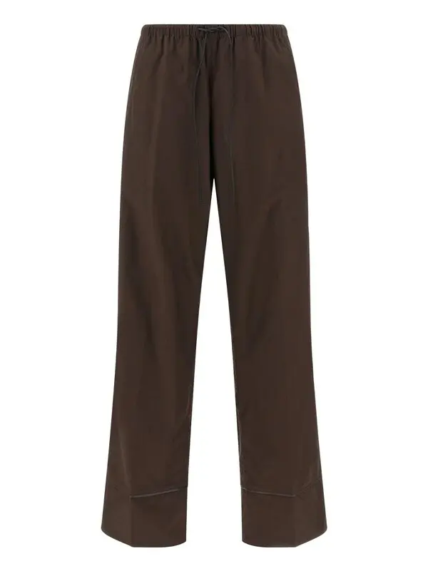 YVES SALOMON Leather Trim Wide-leg Pants - Black