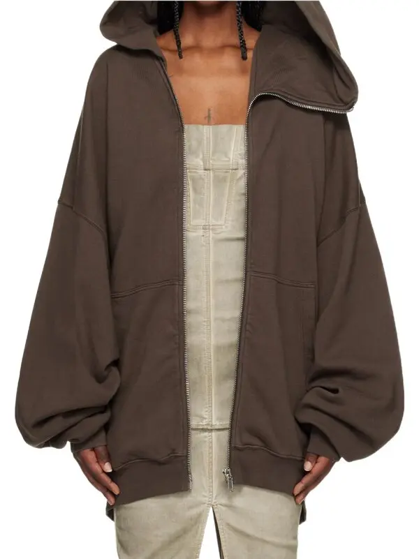 Rick Owens Long-sleeved Hoodie With Asymmetrical Zip Closure - Dark Gray