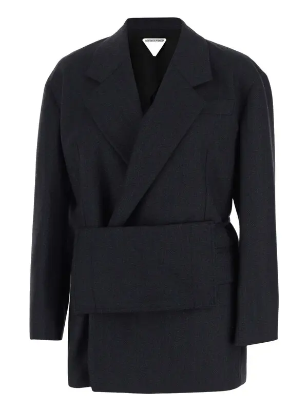 Bottega Veneta Pinstripe Belted Jacket - Black/blue Mixed Color