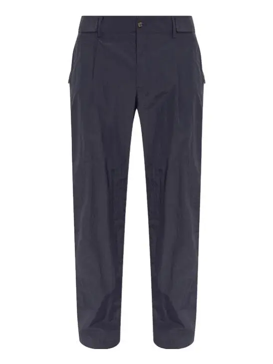 Dolce & Gabbana Pleated Trousers With Logo Patch - Navy Blue