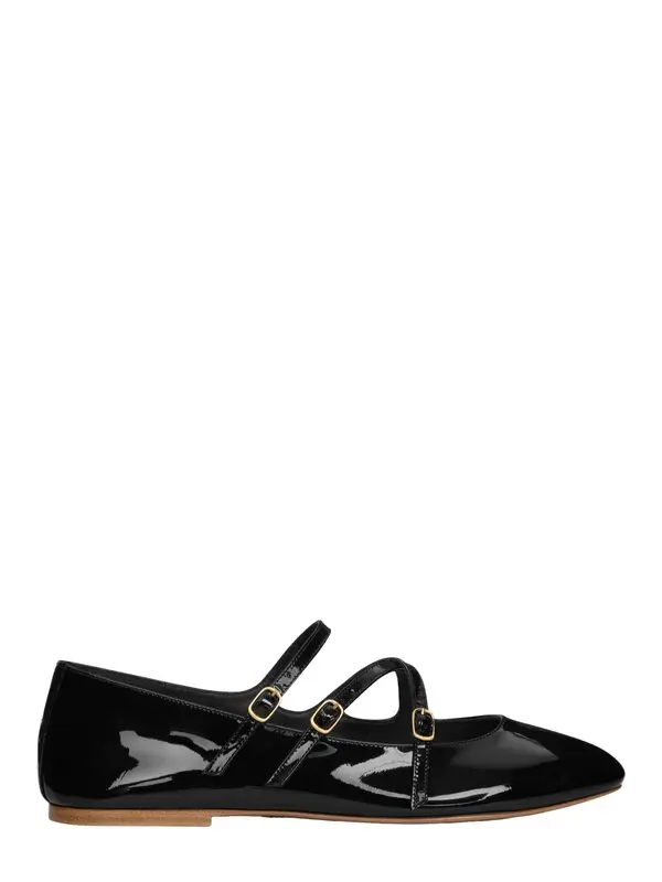 Celine Les Ballerines Criss-cross Babies Ballerina In Patent Calfskin - Black