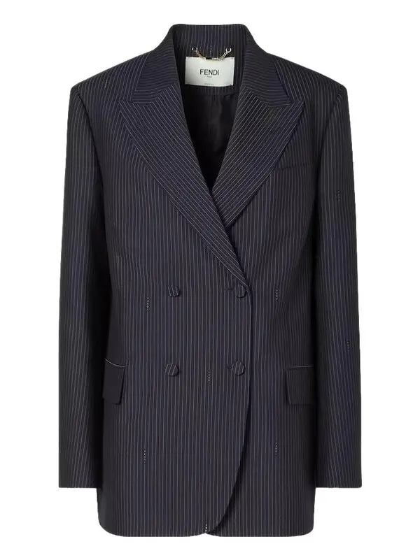 Fendi Double-breasted Pinstriped Blazer - Blue