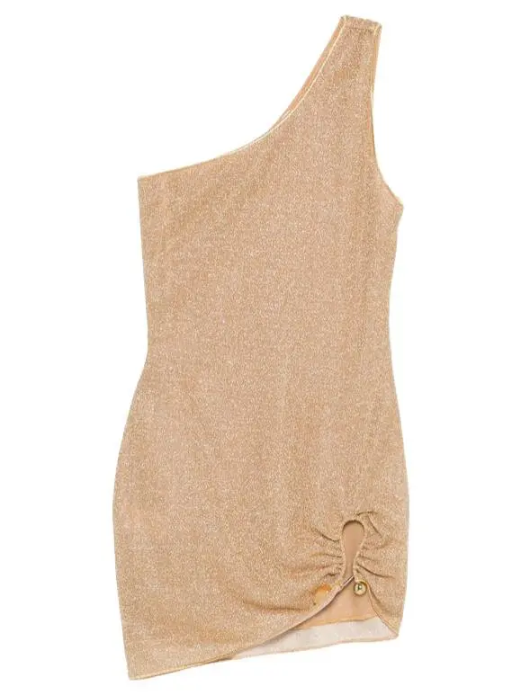 Oseree One Shoulder Metallic Mini Dress - Nude
