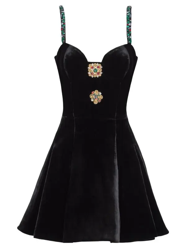 Balmain Embellished Strappy Velvet Dress - Black