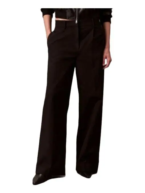 Calvin Klein Tailored Pleated Wide-leg Trousers With Buckle Detail - Black