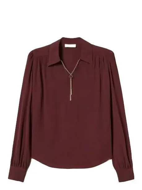 TWINSET Half-zip Long Sleeve Shirt With Detachable Chain Embellishment - Red