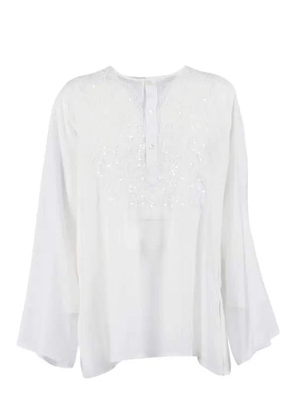 P.a.r.o.s.h Sequin Embellished Round Neck Blouse - White