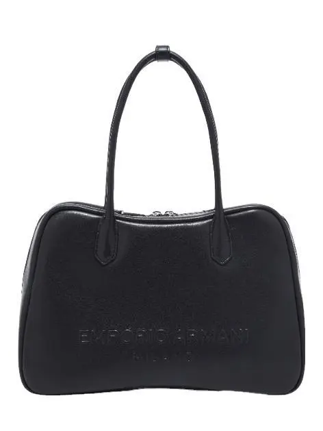 Emporio Armani Embossed Logo Leather Shoulder Bag - Black