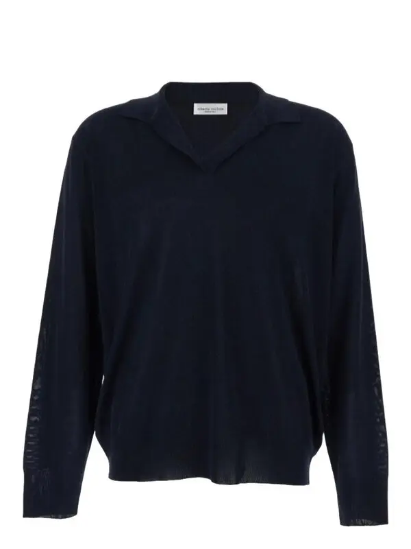 ROBERTO COLLINA Open-collar V-neck Knitted Sweater - Black