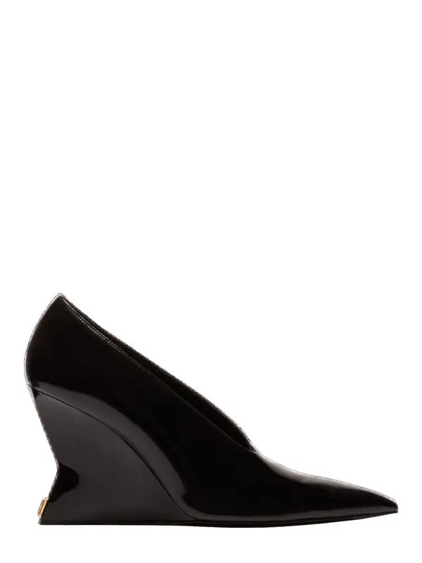 Balmain Shiny Lambskin Wedge Pumps - Black