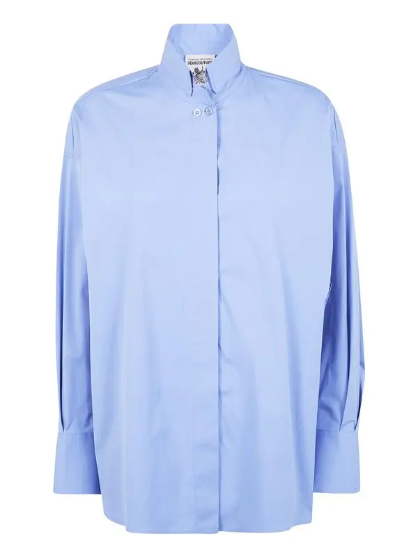 SEMICOUTURE Long-sleeve Shirt With Pleated Details - Blue