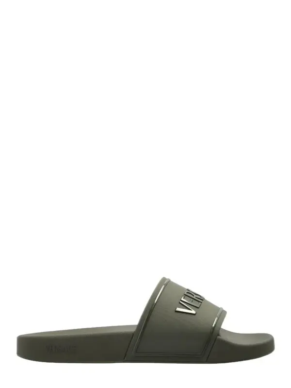 Versace Logo Raised Open-toe Slides - Black