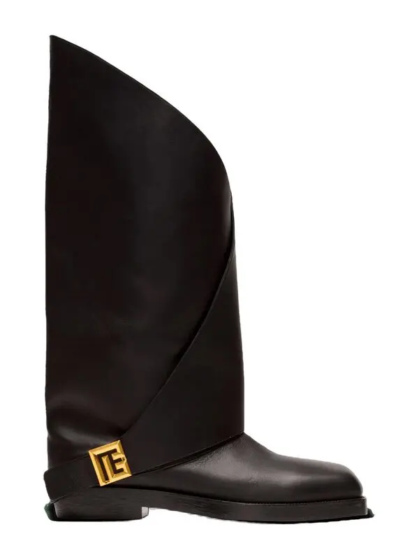 Balmain Twist Flat Leather Boots - Black